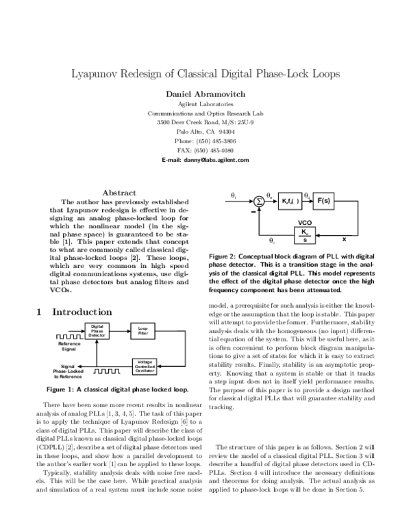 (PDF) Lyapunov redesign of classical digital phase-lock loops