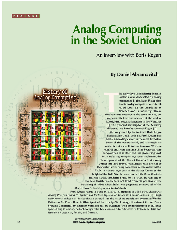 (PDF) Analog computing in the Soviet Union: an interview with Boris Kogan