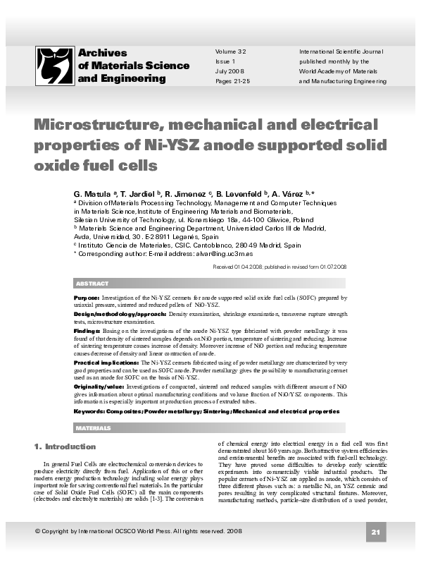 (PDF) Microstructure, mechanical and electrical properties of Ni-YSZ ...