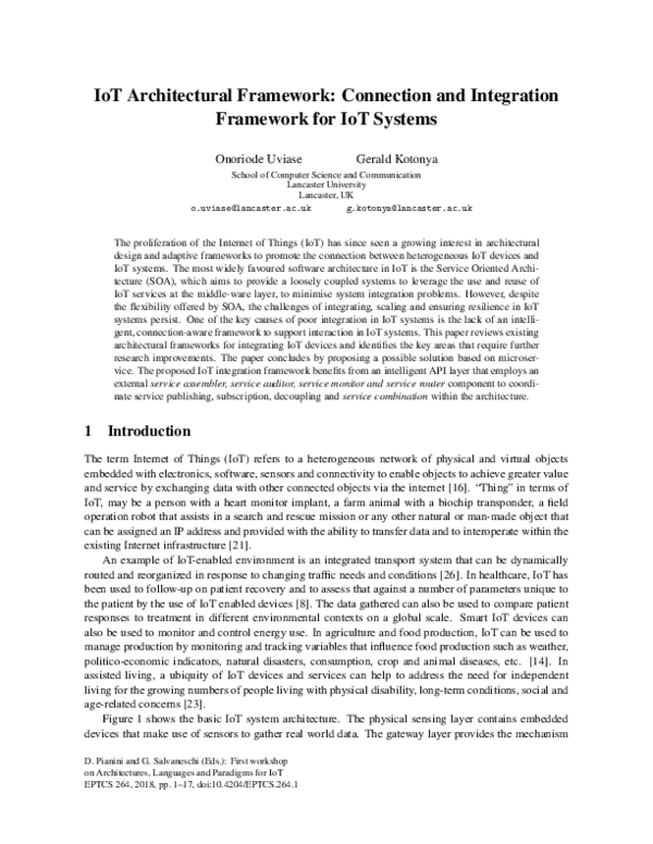 (PDF) IoT Architectural Framework: Connection and Integration Framework for IoT Systems