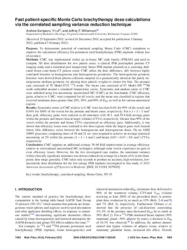 (PDF) Fast patient-specific Monte Carlo brachytherapy dose calculations via the correlated ...