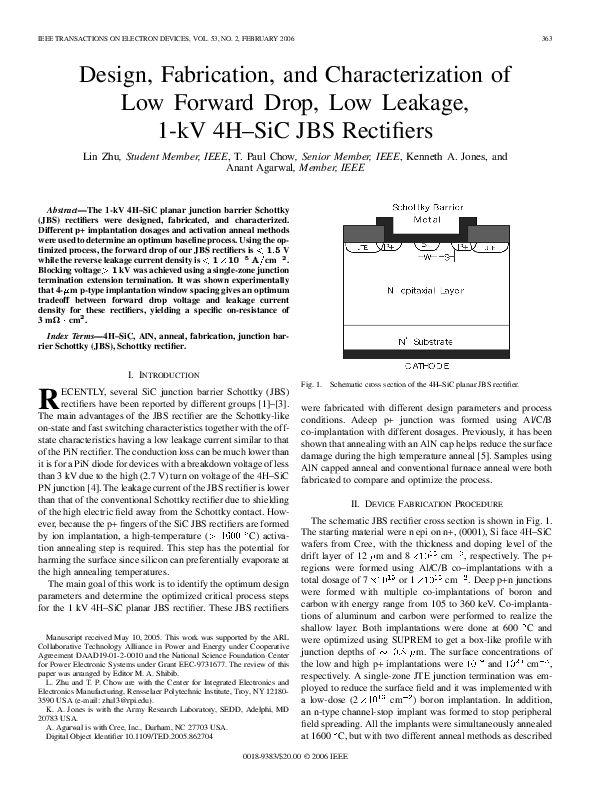 (PDF) Design, fabrication, and characterization of low forward drop, low leakage, 1-kV 4H-SiC ...