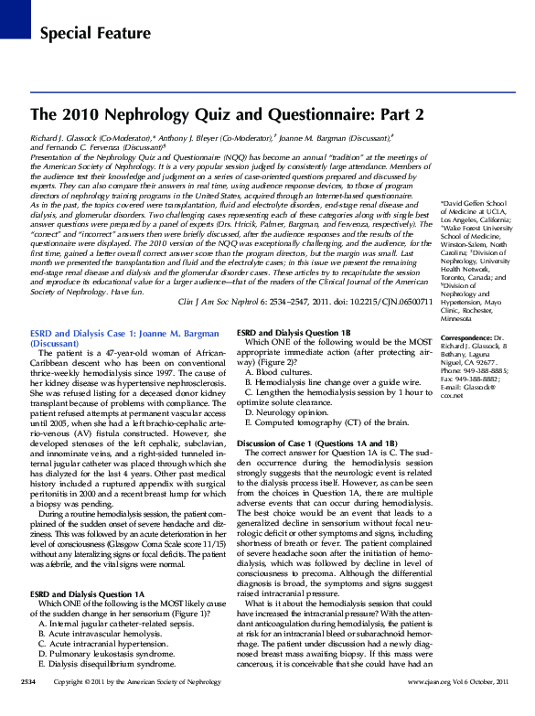 (PDF) The 2010 Nephrology Quiz and Questionnaire: Part 2