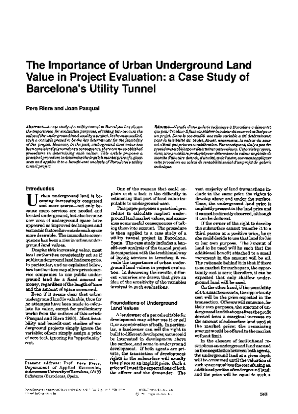 (PDF) The importance of urban underground land value in project ...