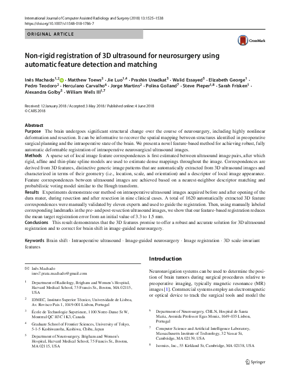 (PDF) Non-rigid registration of 3D ultrasound for neurosurgery using automatic feature detection ...