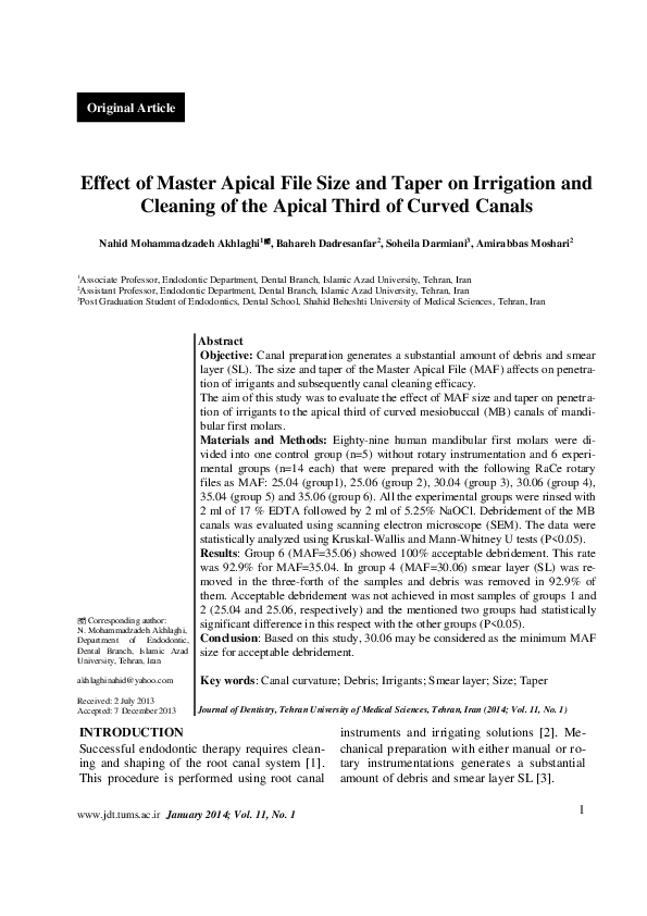 (PDF) Effect of master apical file size and taper on irrigation and ...