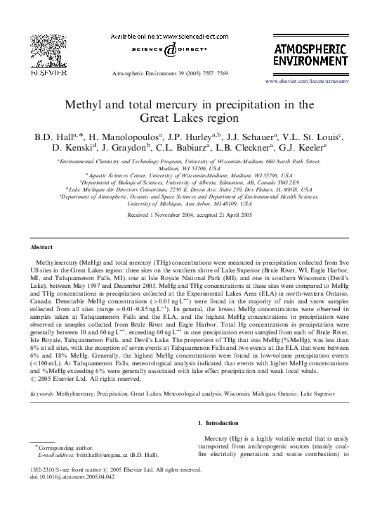 (PDF) Methyl and total mercury in precipitation in the Great Lakes ...