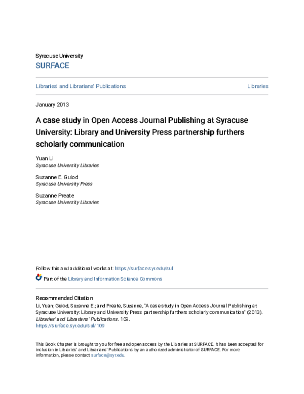 (PDF) A case study in Open Access Journal Publishing at Syracuse ...