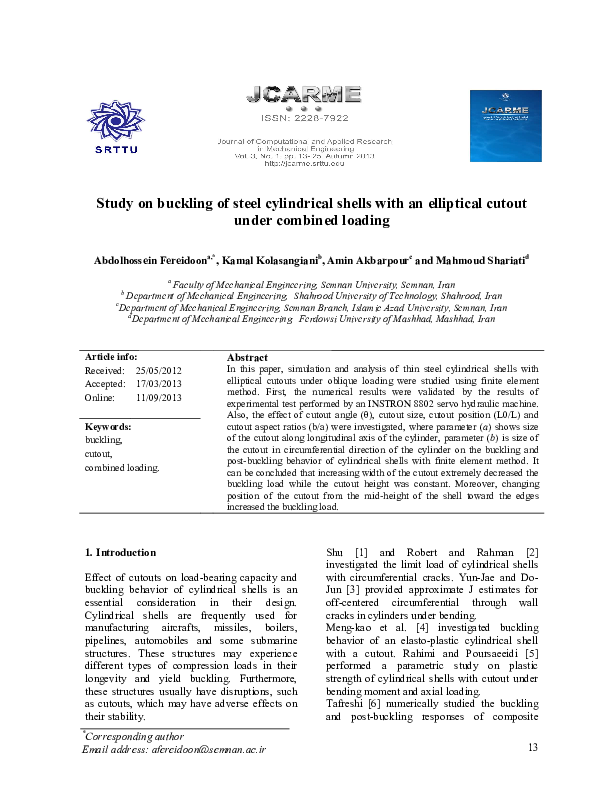 (PDF) Study on buckling of steel cylindrical shells with an elliptical ...