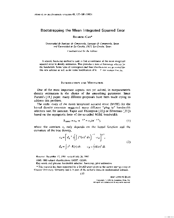 (PDF) Bootstrapping the Mean Integrated Squared Error