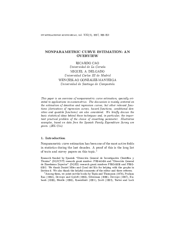 (PDF) Nonparametric curve estimation: an overview (PDF) Nonparametric curve estimation: an overview