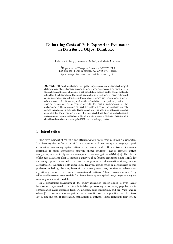 Pdf Estimating Costs Of Path Expression Evaluation In Distributed Object Databases