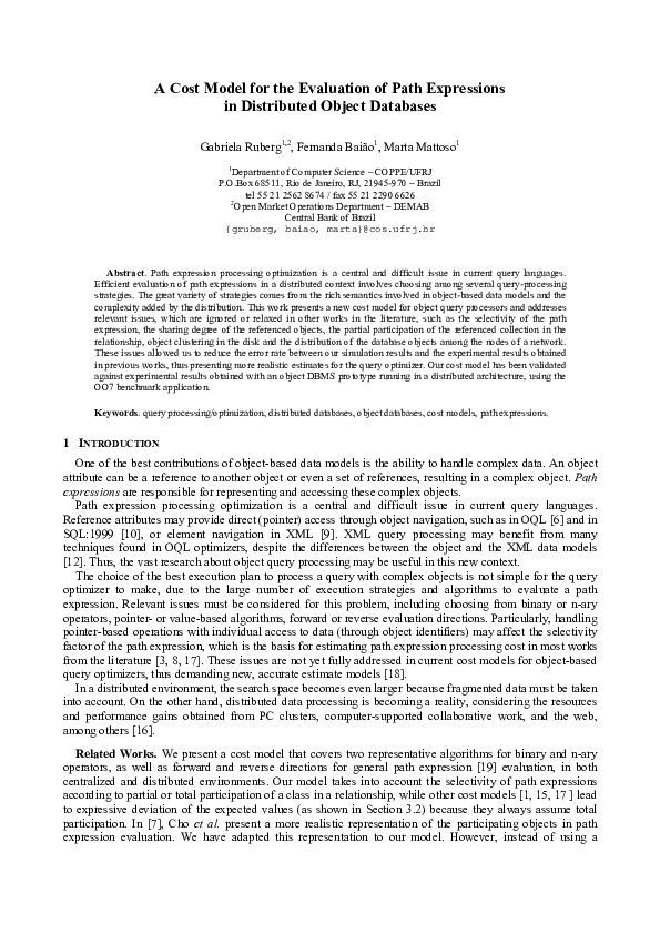 Pdf A Cost Model For The Evaluation Of Path Expressions In Distributed Object Databases