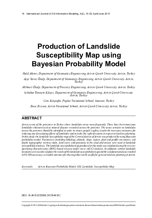 (PDF) Production of Landslide Susceptibility Map using Bayesian Probability Model