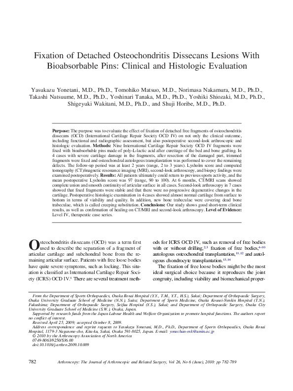 (PDF) Fixation of Detached Osteochondritis Dissecans Lesions With ...