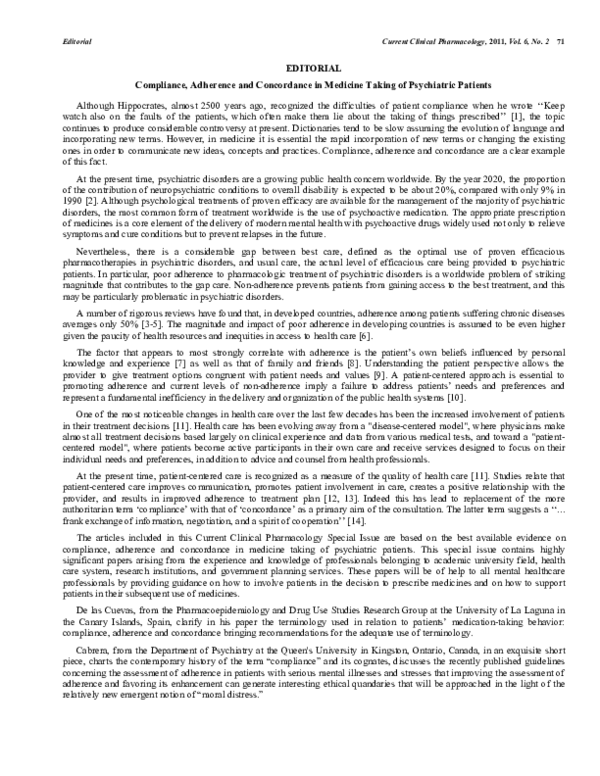 (PDF) Compliance, adherence and concordance in medicine taking of ...