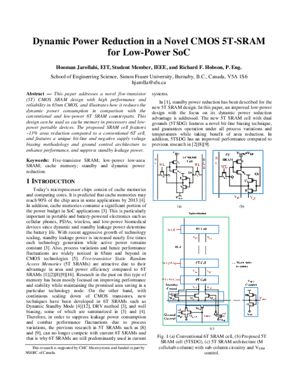 (PDF) Dynamic Power Reduction in a Novel CMOS 5T-SRAM for Low-Power SoC