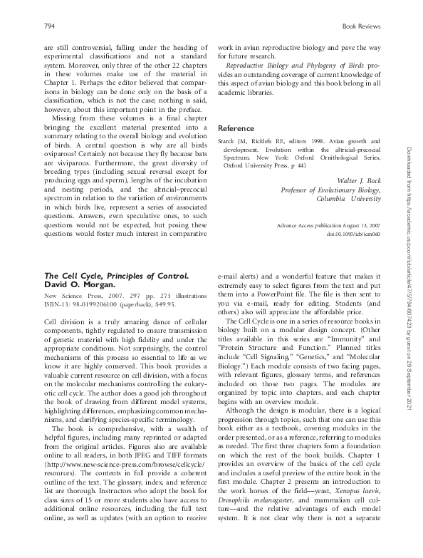 (PDF) The Cell Cycle, Principles of Control. David O. Morgan