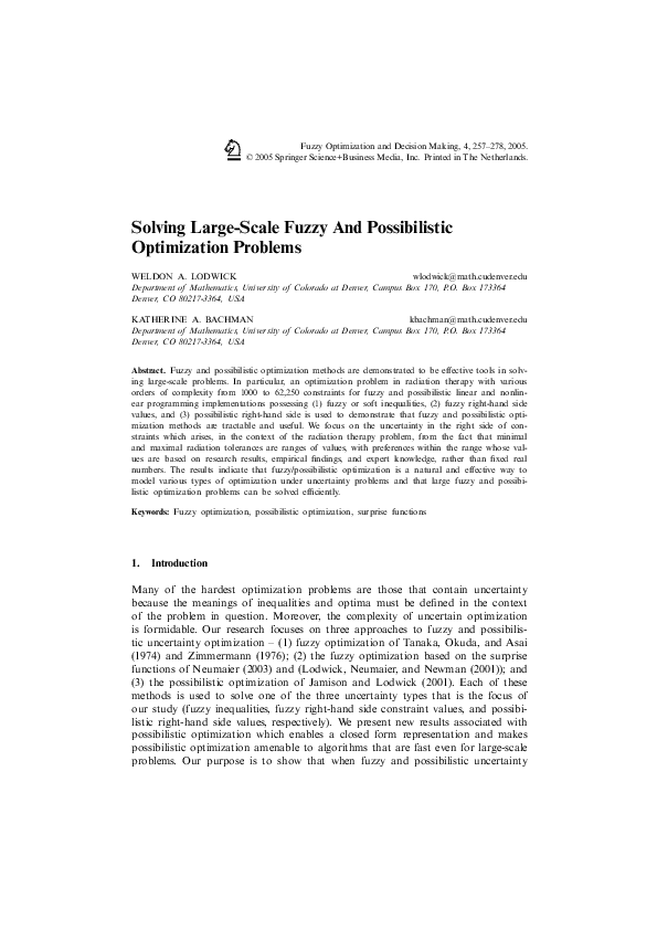(PDF) Solving large-scale fuzzy and possibilistic optimization problems