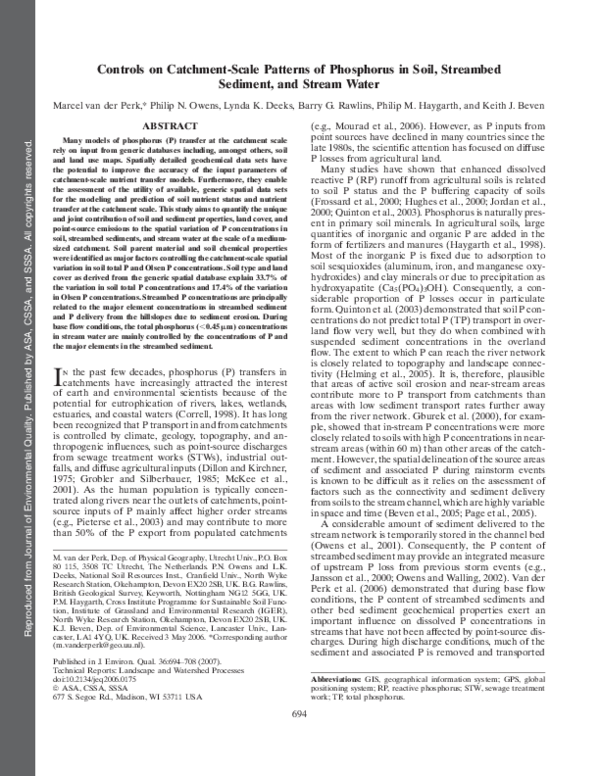 (PDF) Controls on Catchment-Scale Patterns of Phosphorus in Soil ...