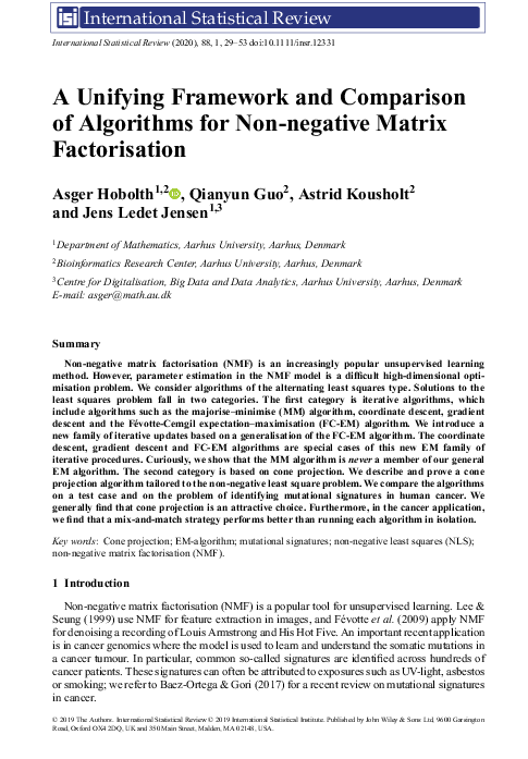 Pdf A Unifying Framework And Comparison Of Algorithms For Non