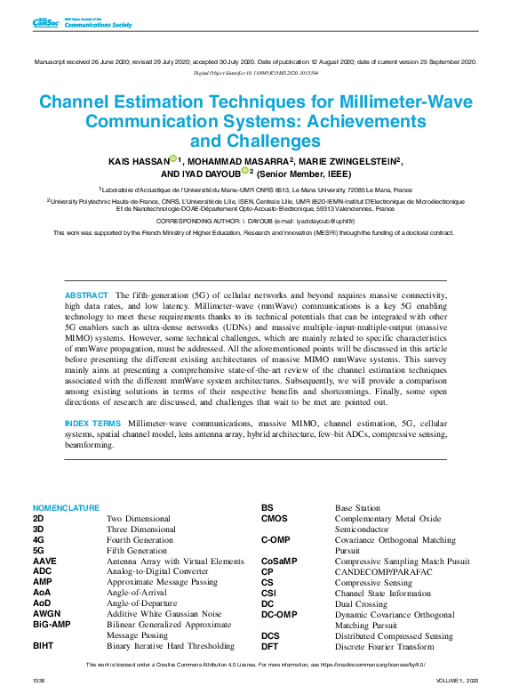 (PDF) Channel Estimation Techniques for Millimeter-Wave Communication Systems: Achievements and ...