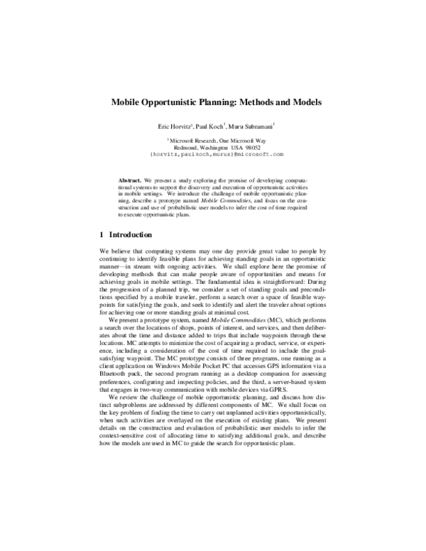 (PDF) Mobile opportunistic planning: methods and models