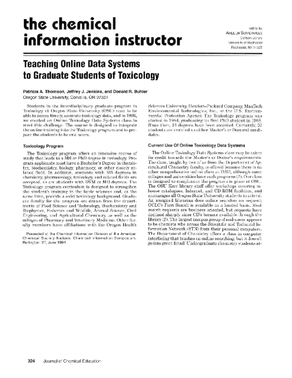 (PDF) Teaching Online Data Systems to Graduate Students of Toxicology