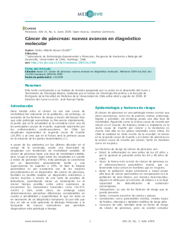 (PDF) Cáncer de páncreas: nuevos avances en diagnóstico molecular