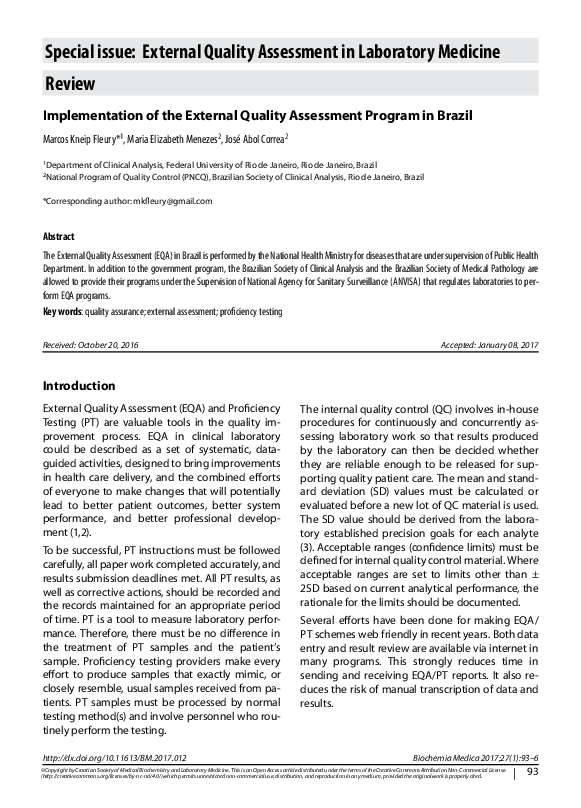 (PDF) Implementation of the External Quality Assessment Program in Brazil