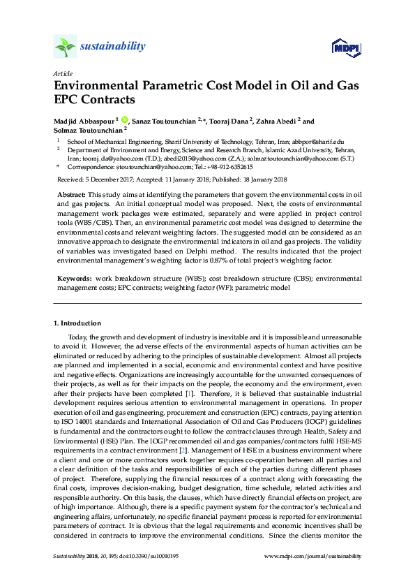 (PDF) Environmental Parametric Cost Model in Oil and Gas EPC Contracts