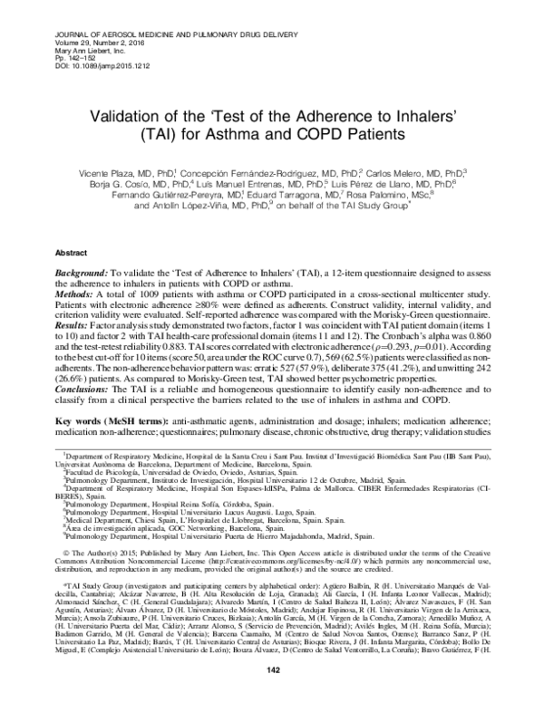 (PDF) Validation of the ‘Test of the Adherence to Inhalers’ (TAI) for ...