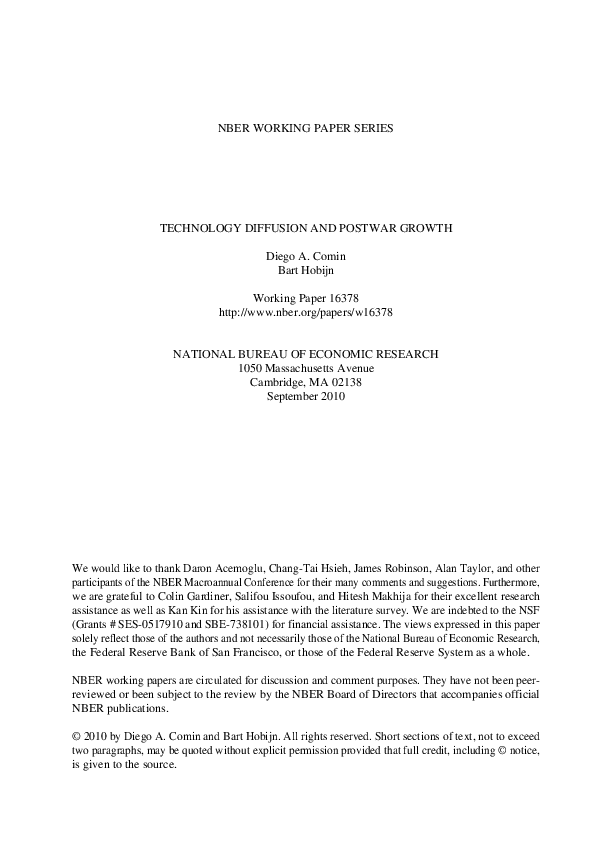 (PDF) Technology Diffusion and Postwar Growth