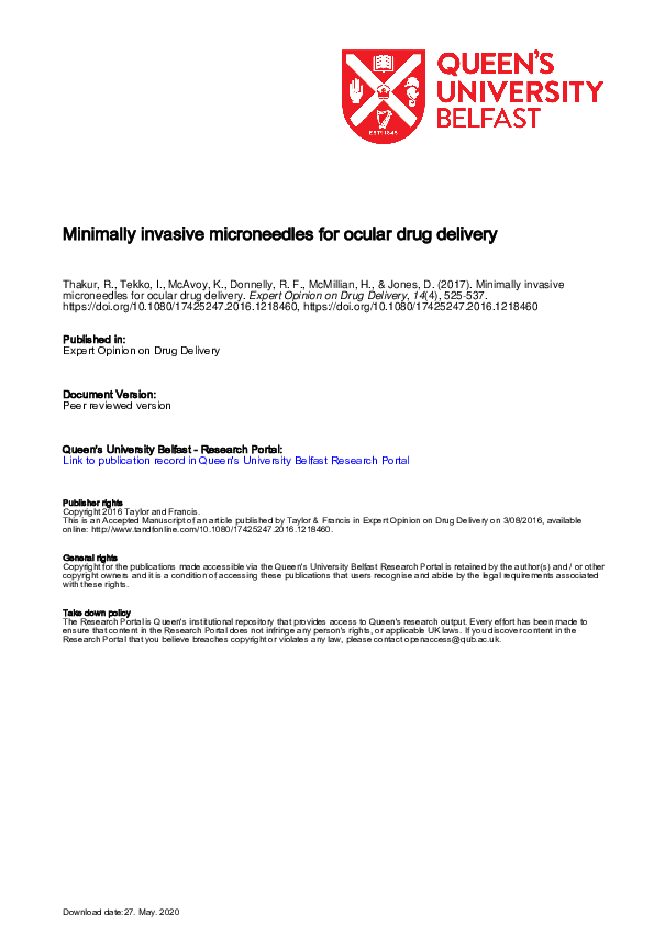 (PDF) Minimally invasive microneedles for ocular drug delivery