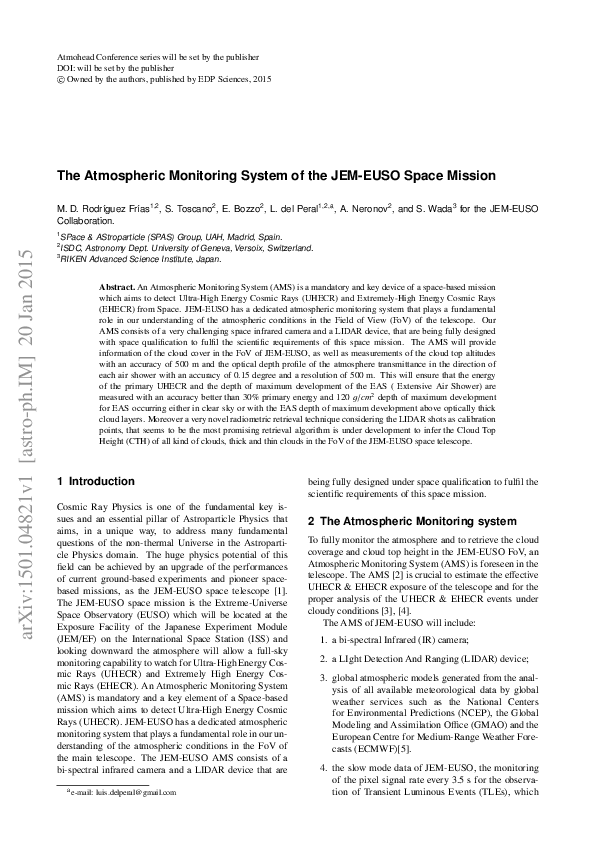 (PDF) The Atmospheric Monitoring System of the JEM-EUSO space mission