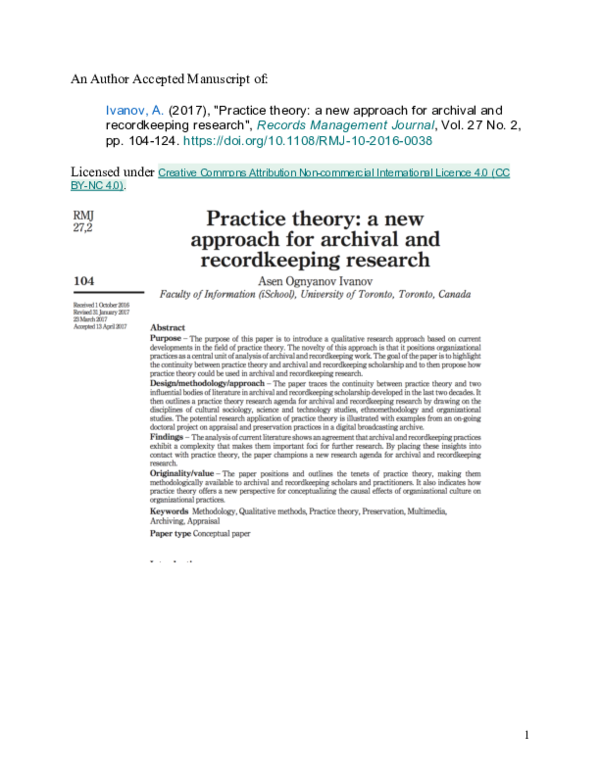 (PDF) Practice theory: a new approach for archival and recordkeeping ...