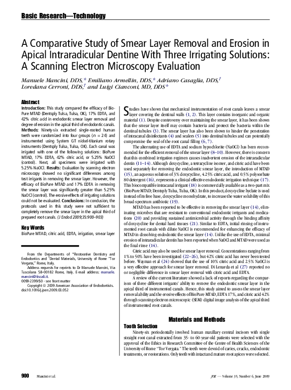 (PDF) A Comparative Study of Smear Layer Removal and Erosion in Apical ...