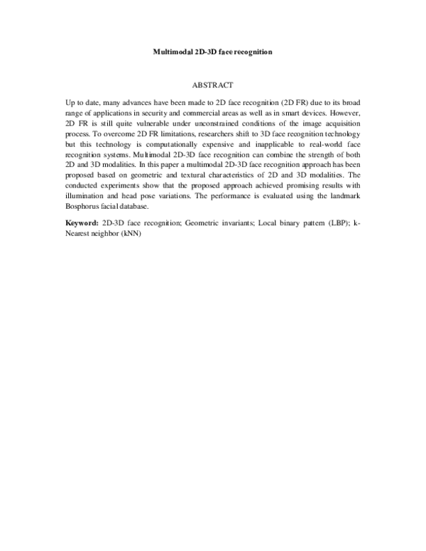 (PDF) Multimodal 2D-3D Face Recognition