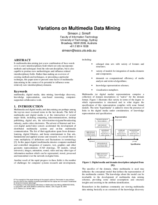 (PDF) Variations on multimedia data mining