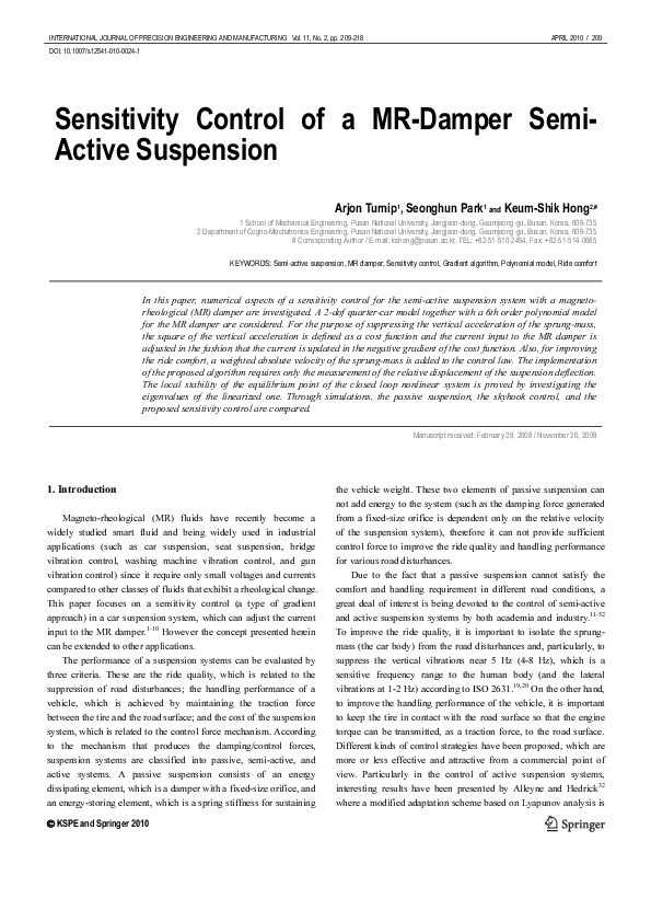 (PDF) Sensitivity control of a MR-damper semi-active suspension