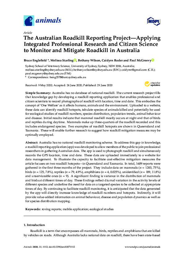 (PDF) The Australian Roadkill Reporting Project—Applying Integrated ...