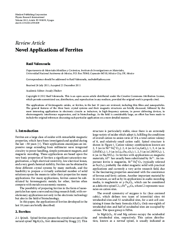 (PDF) Novel Applications of Ferrites