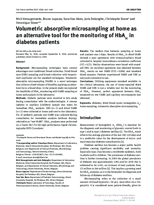 Pdf Volumetric Absorptive Microsampling At Home As An Alternative
