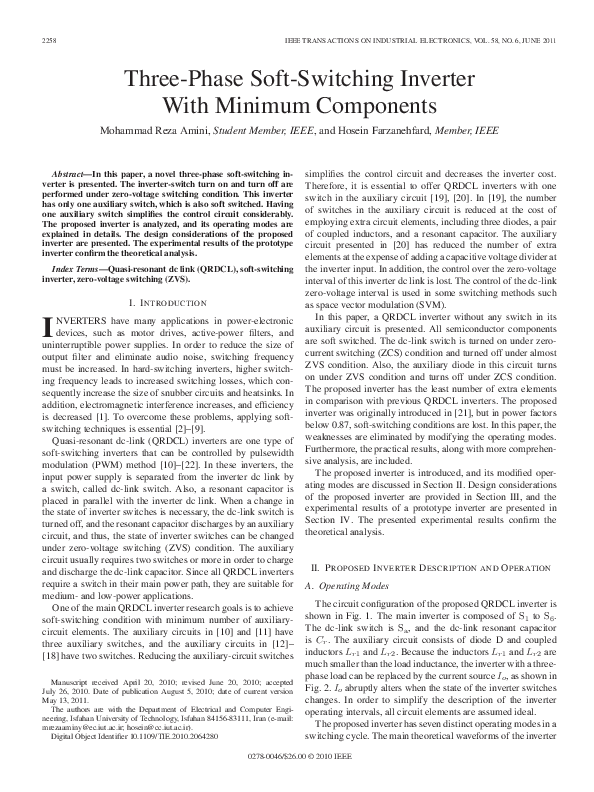 (PDF) Three-Phase Soft-Switching Inverter With Minimum Components