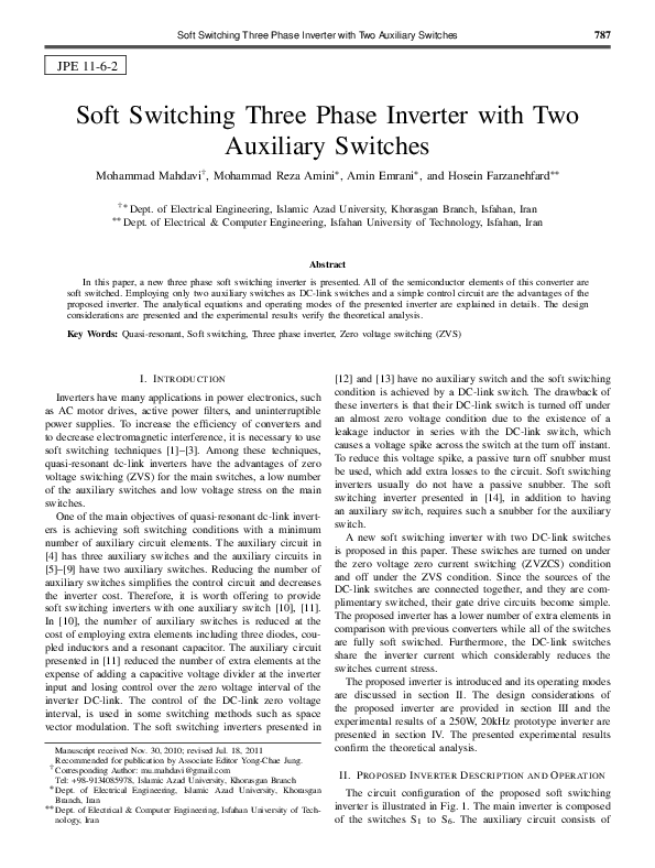 (PDF) Soft Switching Three Phase Inverter with Two Auxiliary Switches
