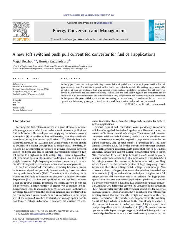 (PDF) A new soft switched push pull current fed converter for fuel cell ...