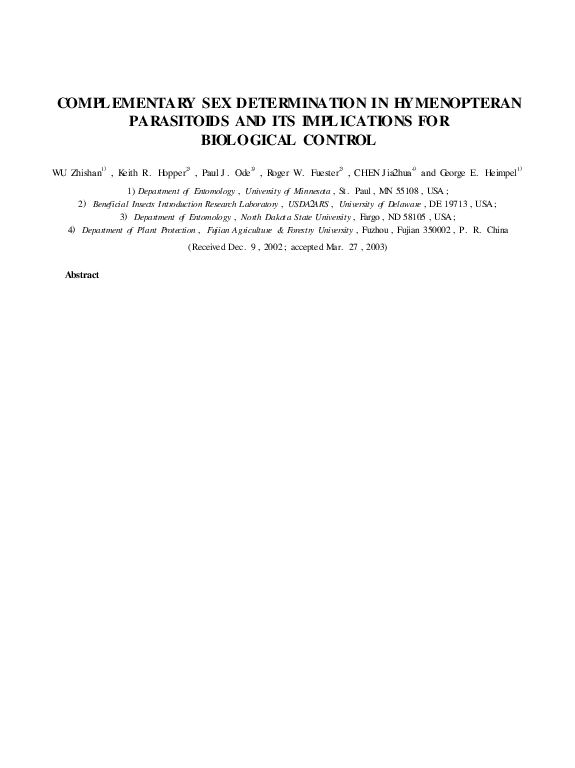 Pdf Complementary Sex Determination In Hymenopteran Parasitoids And 6510