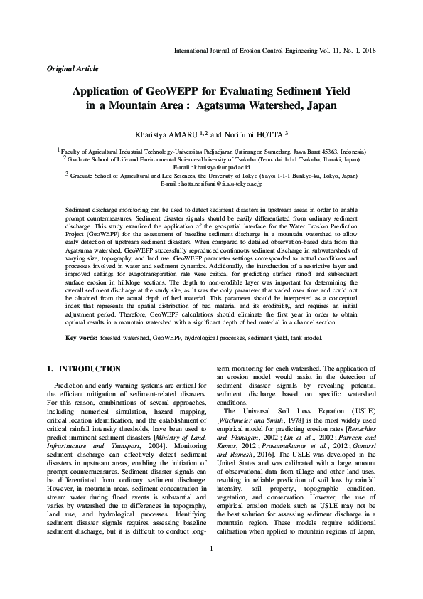 Pdf Application Of Geowepp For Evaluating Sediment Yield In A