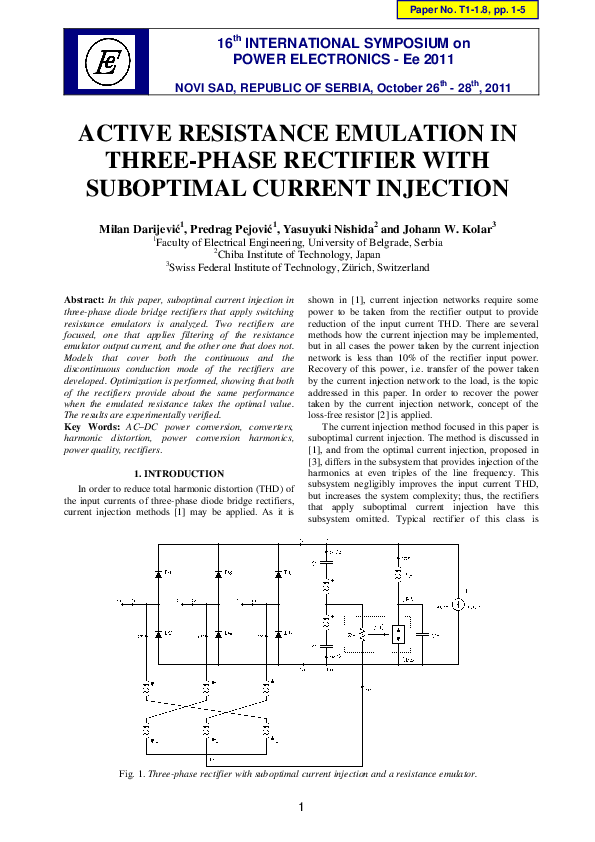 (PDF) Active Resistance Emulation in Three-Phase Rectifier with Suboptimal Current Injection