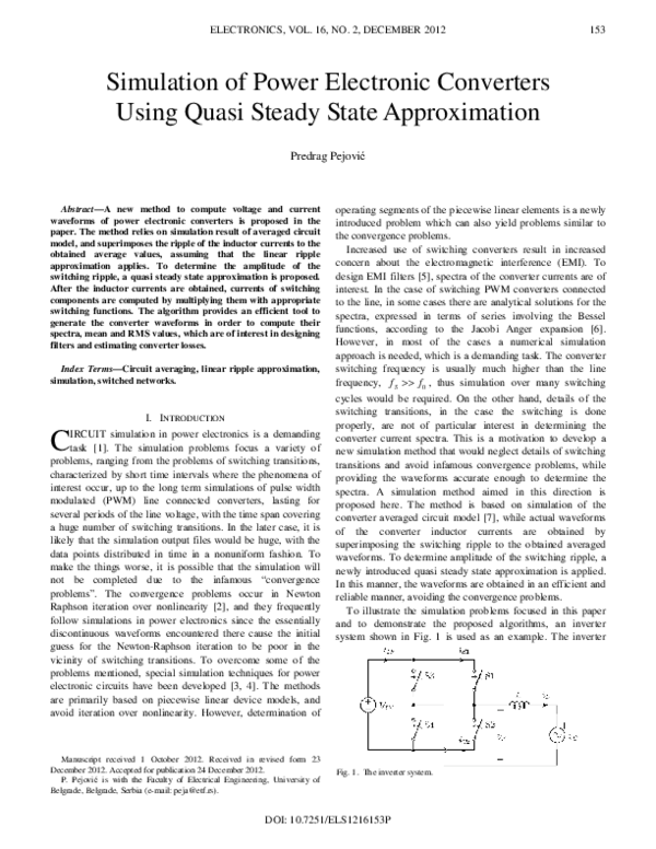 (PDF) Simulation of Power Electronic Converters Using Quasi Steady State Approximation